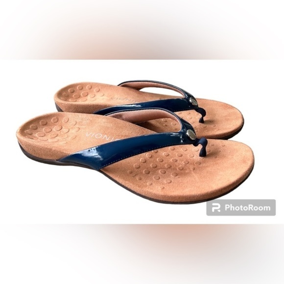 Vionic | Shoes | Vionic Mona Blue Patent Flip Flops Sandals Orthaheel ...